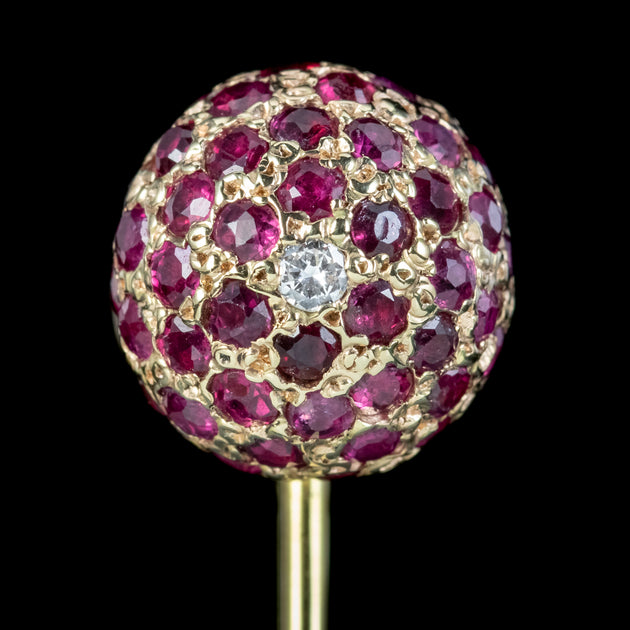 Antique Victorian Ruby Diamond Pin 18ct Gold Circa 1900 Boxed ...