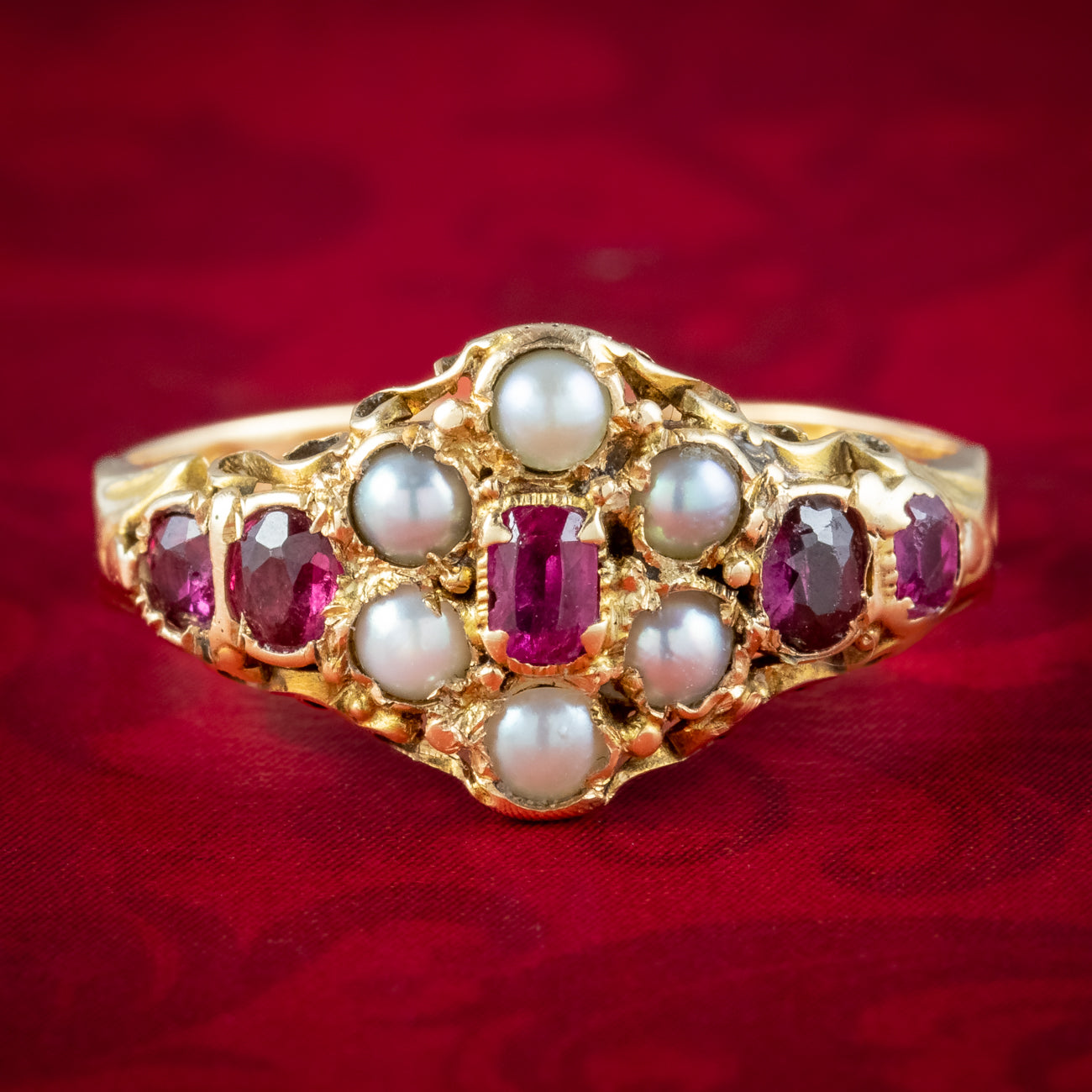 Antique Victorian Ruby Pearl Cluster Ring Dated 1870 – Laurelle Antique Jewellery