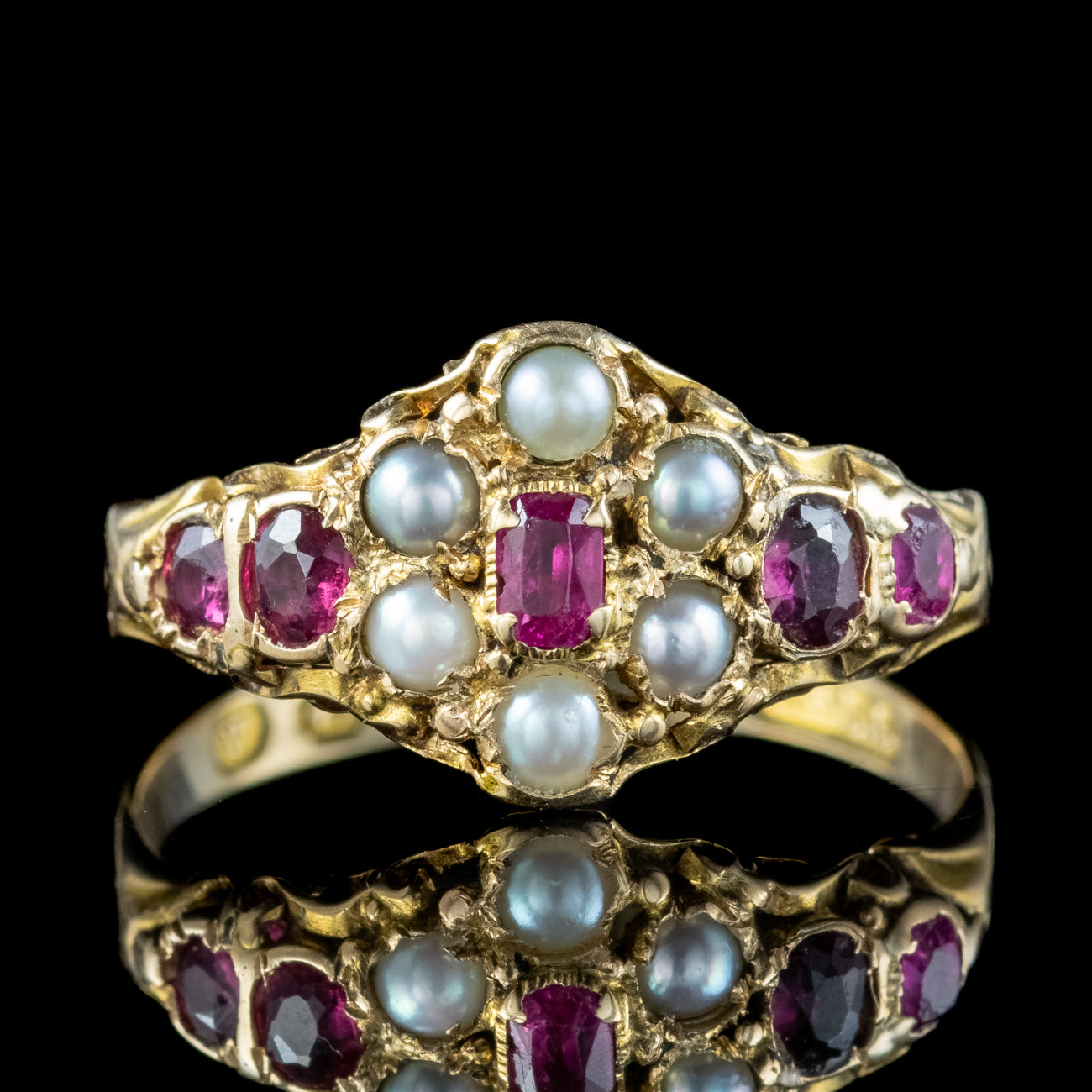 Antique Victorian Ruby Pearl Cluster Ring Dated 1870 – Laurelle Antique Jewellery