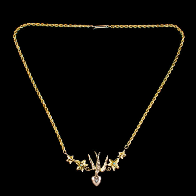 Antique Victorian Swallow Heart Ivy Necklace 9ct Gold – Laurelle ...