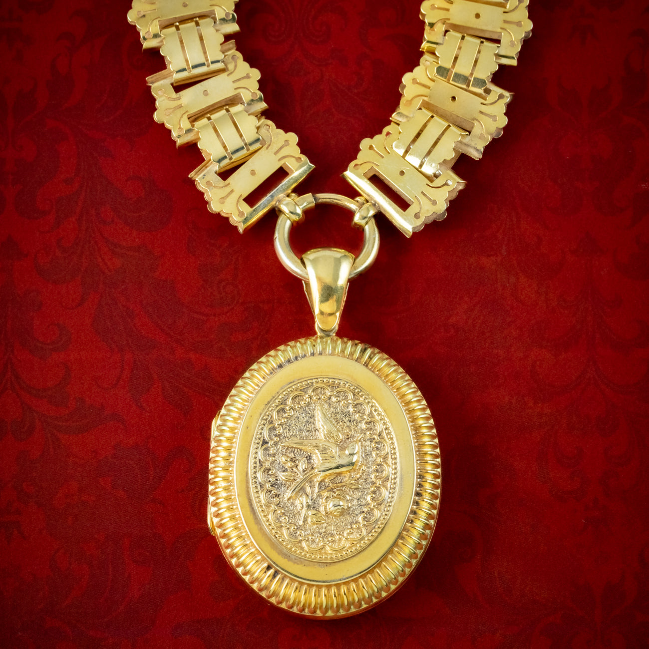 Antique Victorian Bird Locket And Collar Silver 18ct Gold Gilt ...