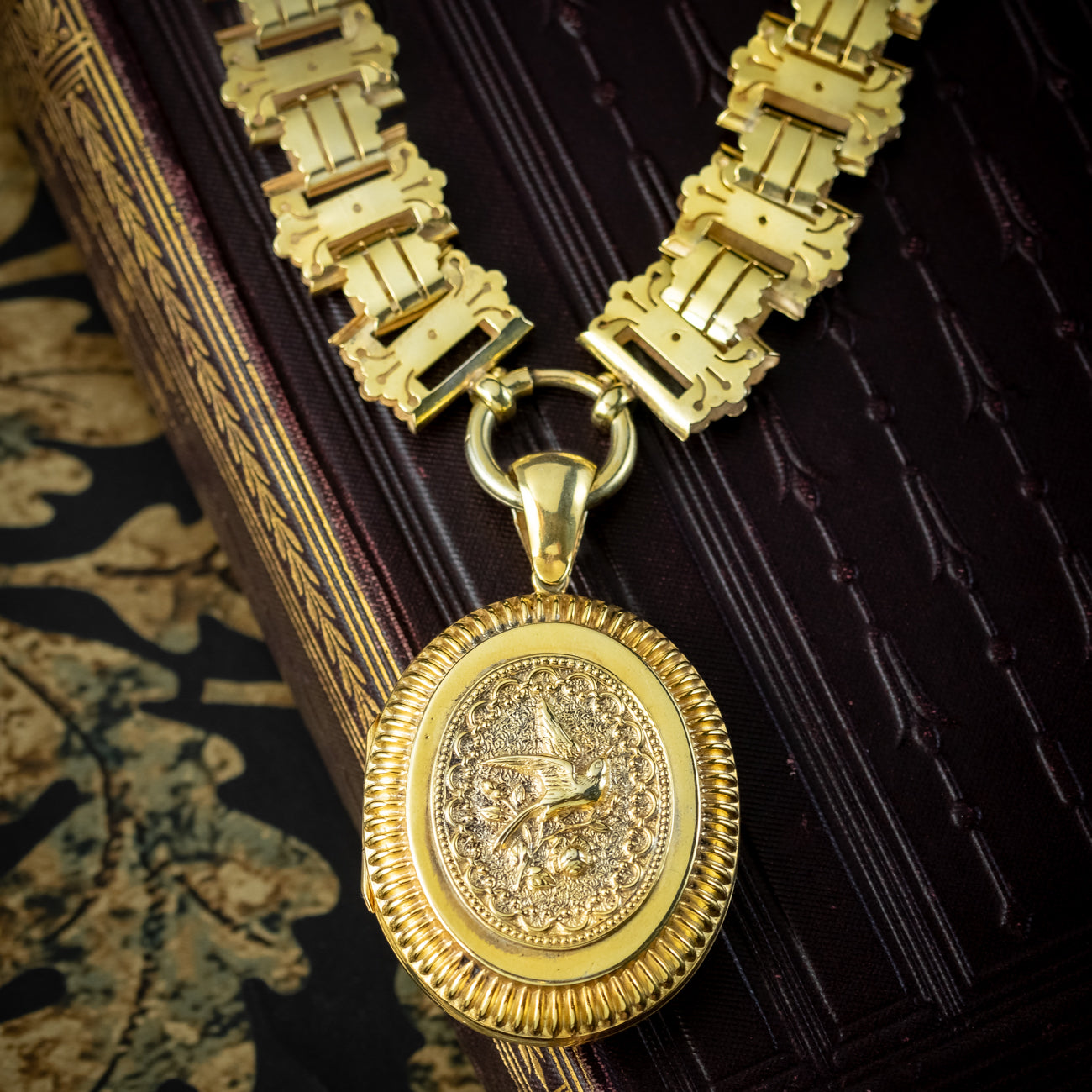 Antique Victorian Bird Locket And Collar Silver 18ct Gold Gilt ...