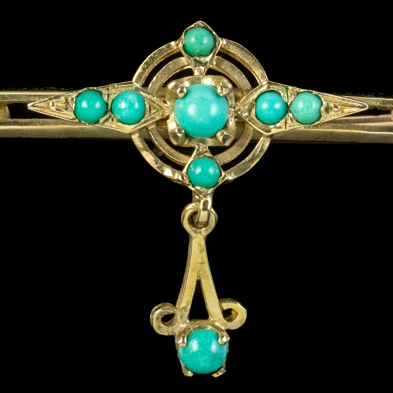Vintage Turquoise Bar Brooch 9ct Gold With Box – Laurelle Antique Jewellery