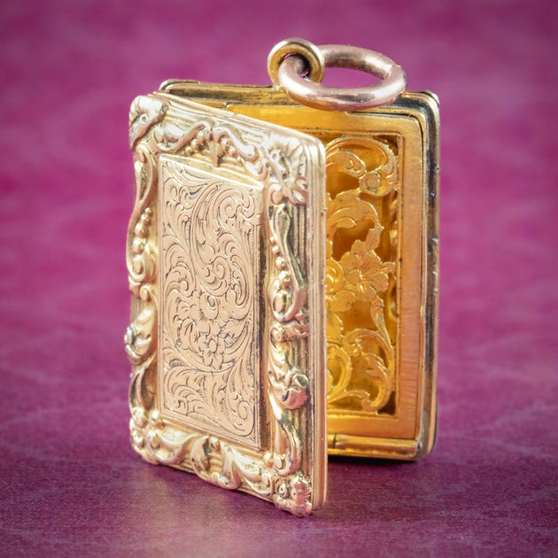 Antique Victorian Vinaigrette Book Locket Silver 15ct Gold Gilt ...