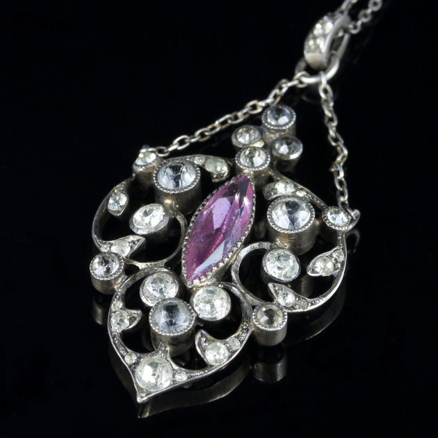 Antique Edwardian Paste Pendant Chain Pink White Paste Circa 1915 ...
