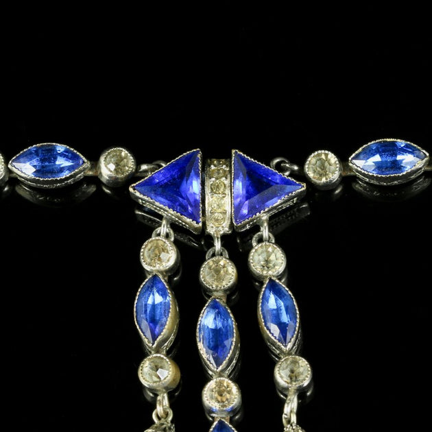 ANTIQUE ART DECO LONG PASTE NECKLACE BLUE AND WHITE PASTE | ANTIQUE ...