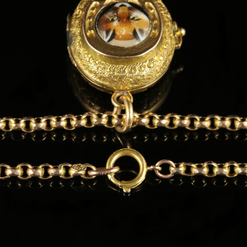 Antique Victorian Fox Hunting Necklace Gold Locket And Chain Circa 190 ...