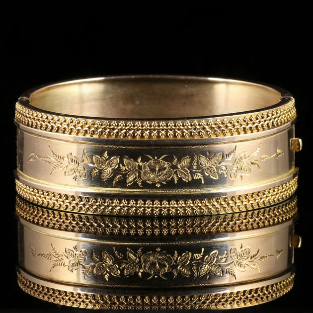 Antique Victorian Gold Bangle Beautiful Engraving 9Ct Gold Circa 1880 ...