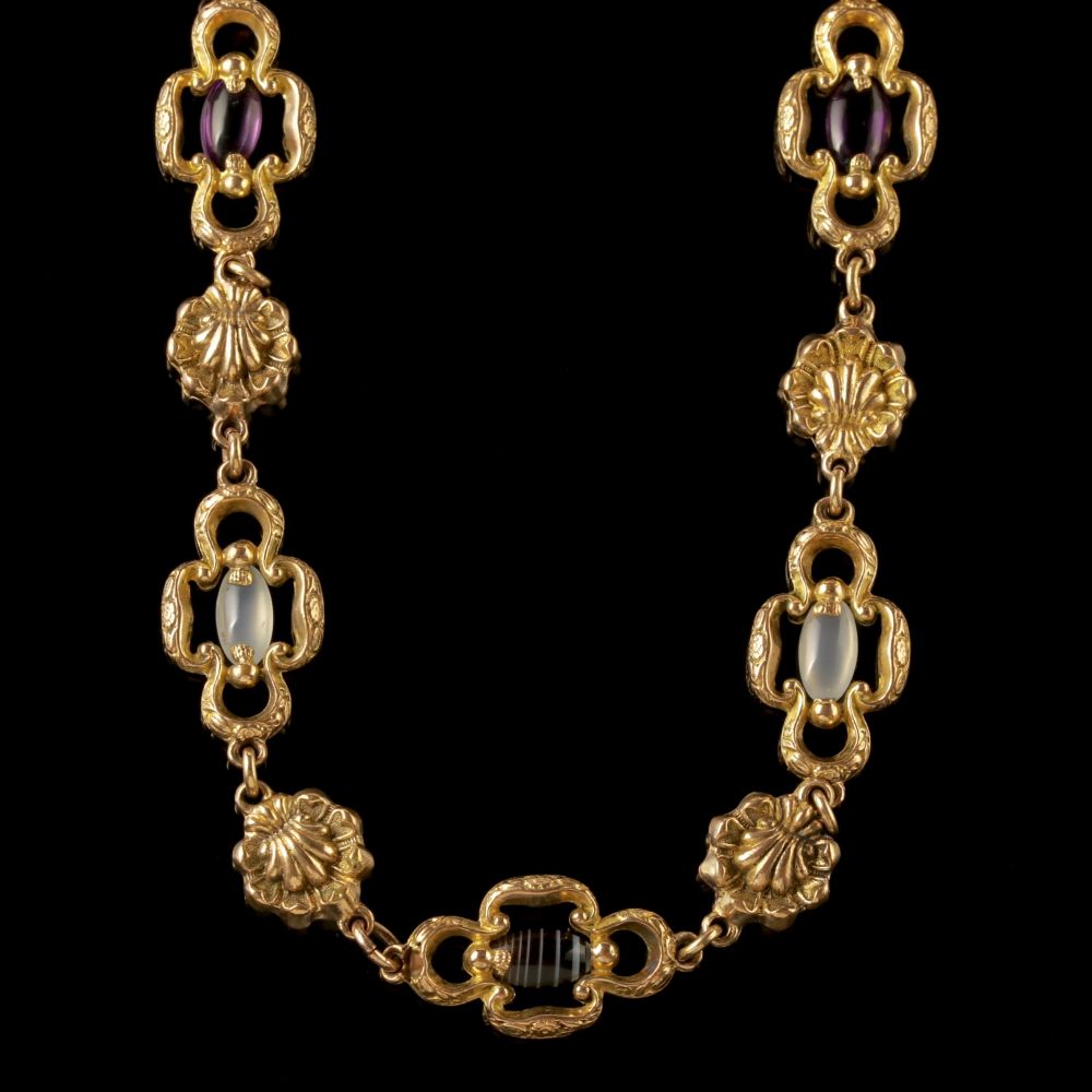 Antique Victorian Necklace 18ct Gold Pinchbeck Agate Quartz Circa 1830 ...