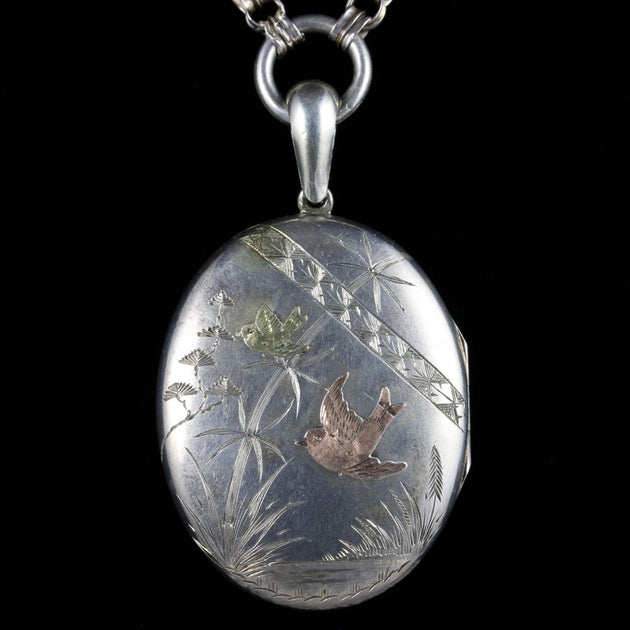 Antique Victorian Silver Gold Bird Locket And Collar – Laurelle Antique ...