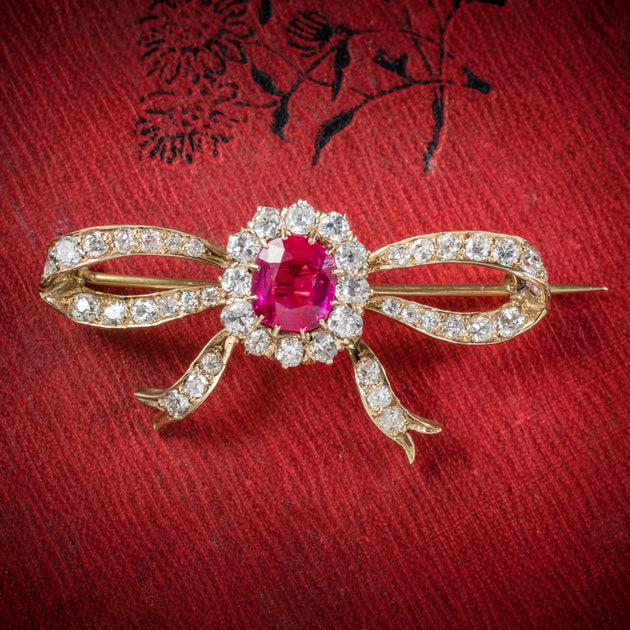 Antique Edwardian Diamond Verneuil Ruby Brooch 18ct Gold Circa 1910 ...