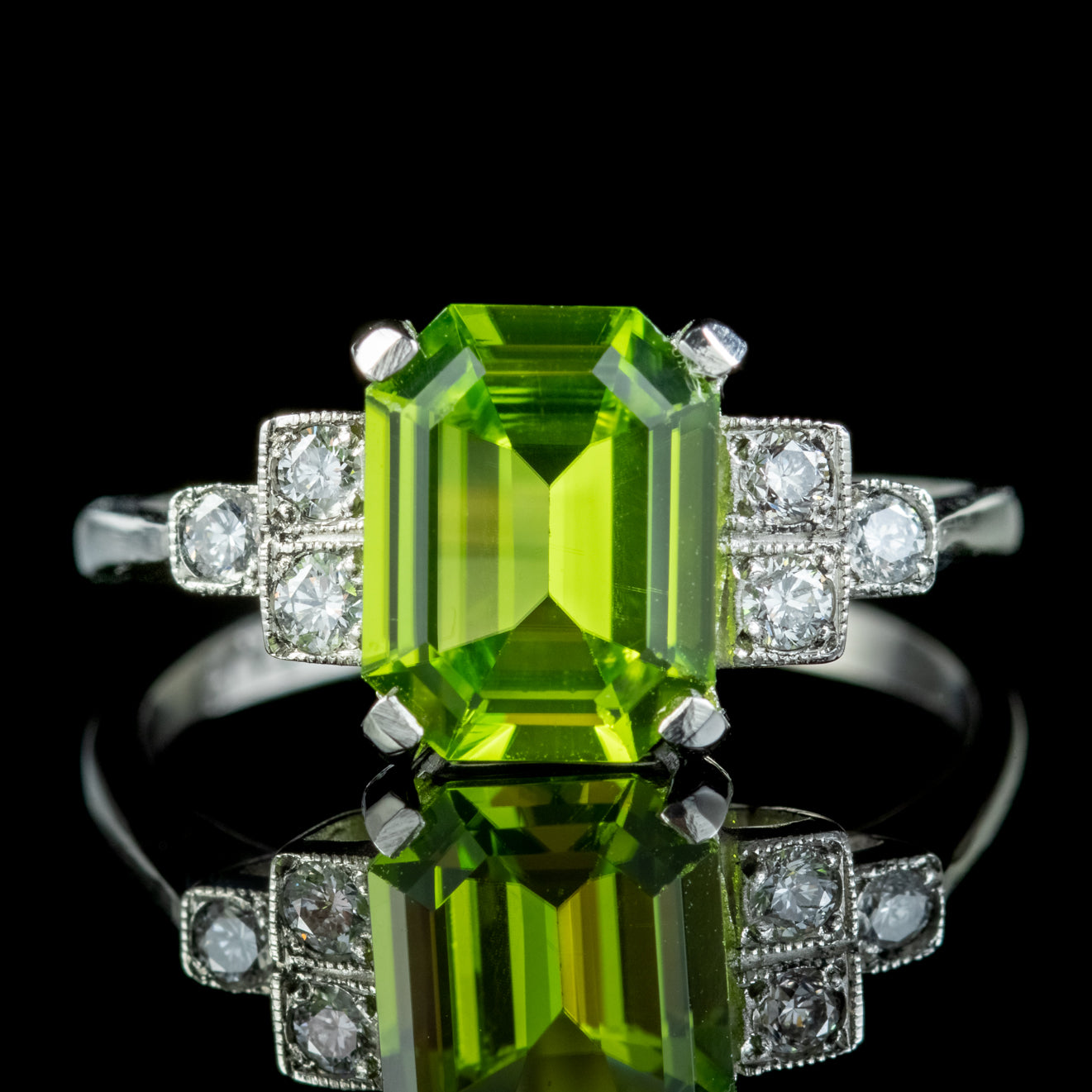 Art Deco Peridot Diamond Ring 2.80ct Peridot – Laurelle Antique Jewellery