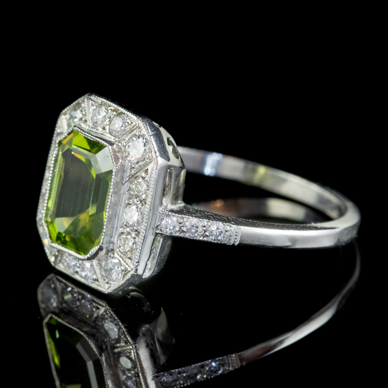 Art Deco Peridot Diamond Ring Platinum 1.60ct Peridot 1ct Of Diamond C ...