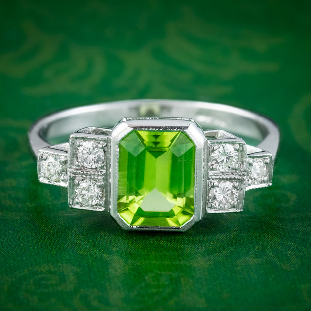 Art Deco Style Peridot Diamond Ring 1.5ct Peridot – Laurelle Antique ...