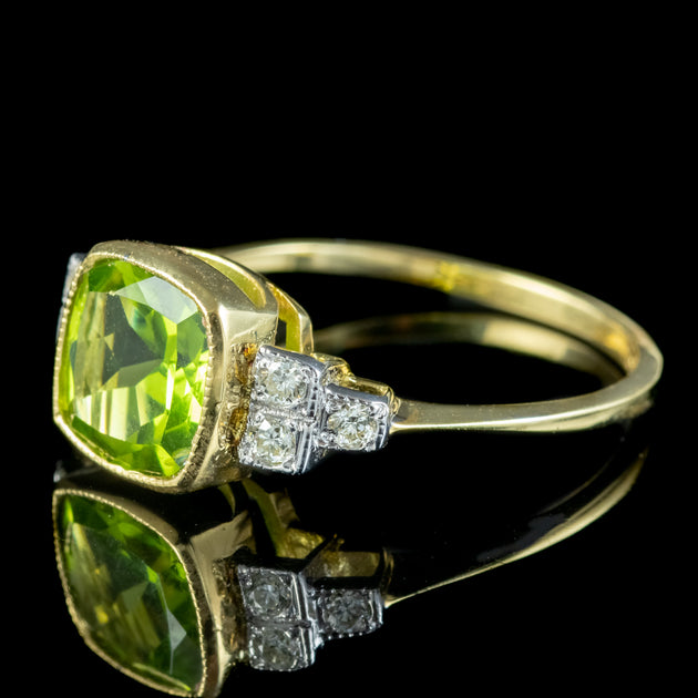 Art Deco Style Peridot Diamond Ring 2.2ct Peridot – Laurelle Antique ...