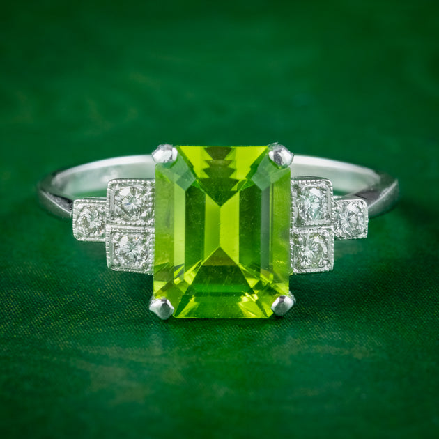 Art Deco Style Peridot Diamond Ring 2.75ct Peridot – Laurelle Antique ...