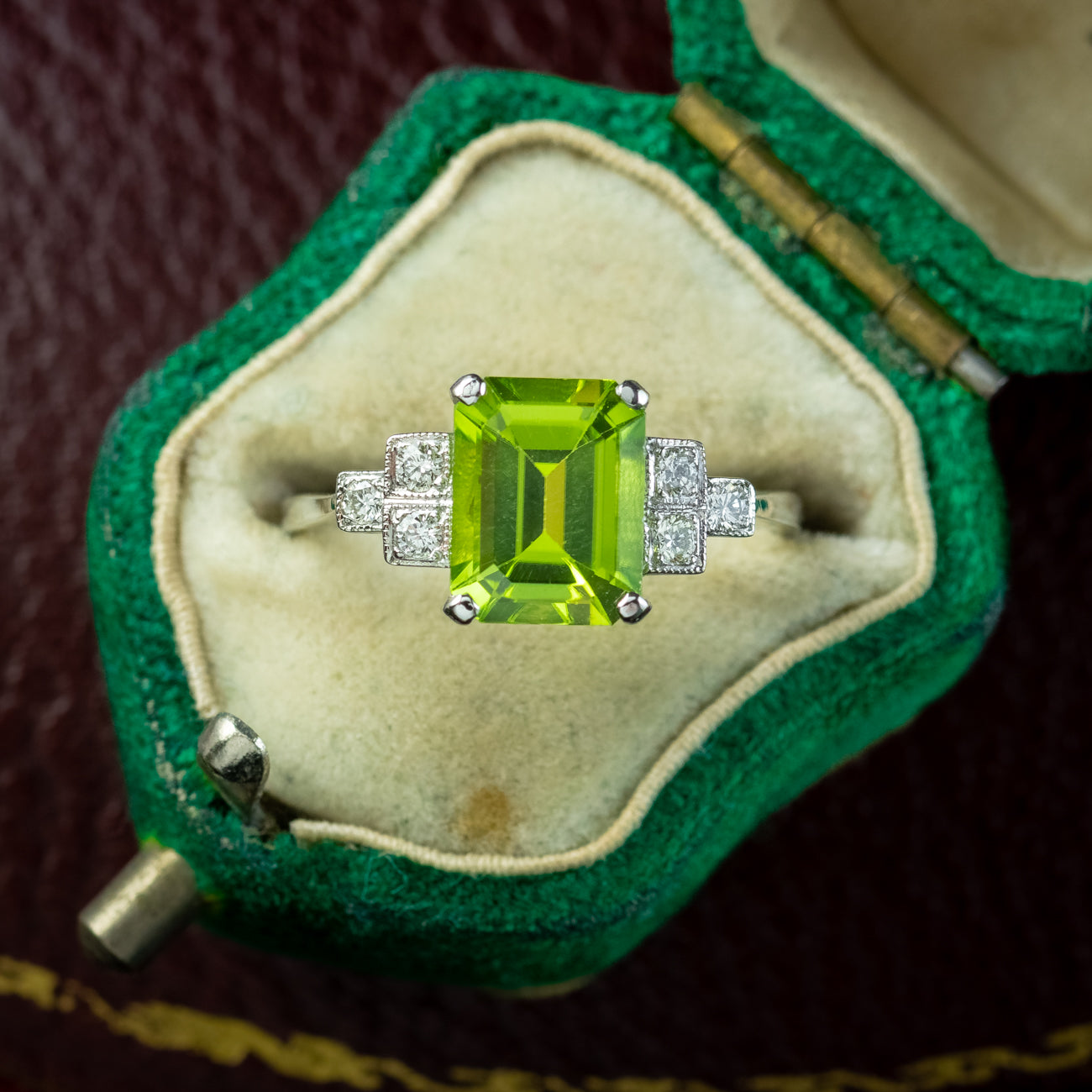 Art Deco Style Peridot Diamond Ring 2.75ct Peridot – Laurelle Antique ...