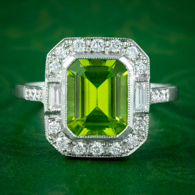 Art Deco Style Peridot Diamond Ring 3ct Peridot – Laurelle Antique ...