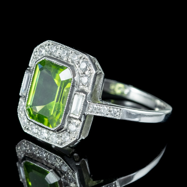Art Deco Style Peridot Diamond Ring 3ct Peridot – Laurelle Antique ...