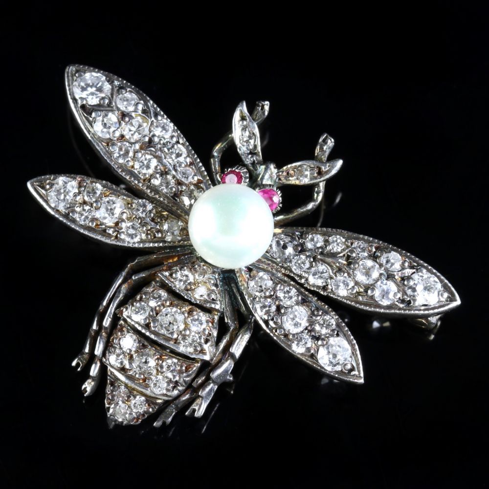 Diamond Pearl Ruby Bee Brooch – Laurelle Antique Jewellery