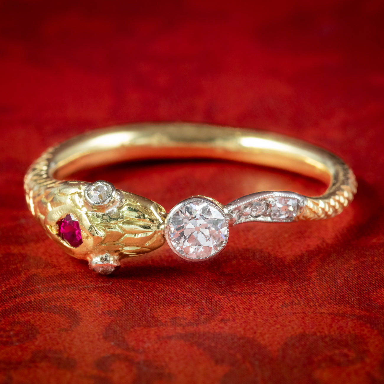 Edwardian Style Diamond Ruby Snake Ring 0.22Ct | – Laurelle Antique ...
