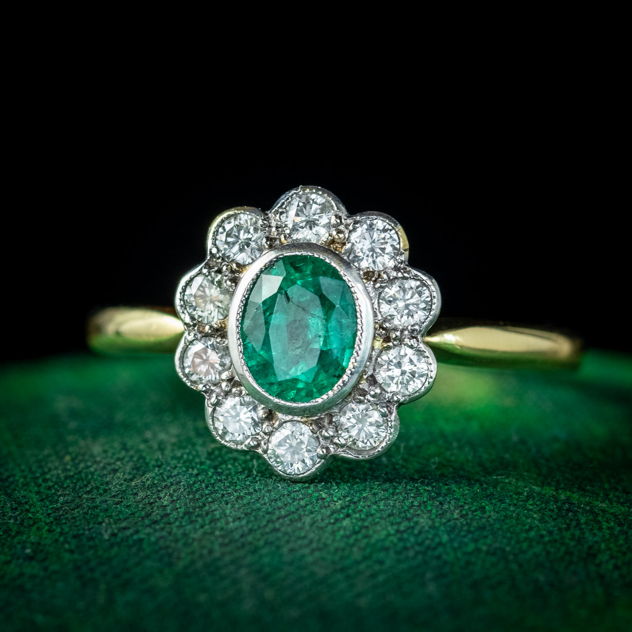 Edwardian Style Emerald Diamond Daisy Cluster Ring 0.60ct Emerald ...