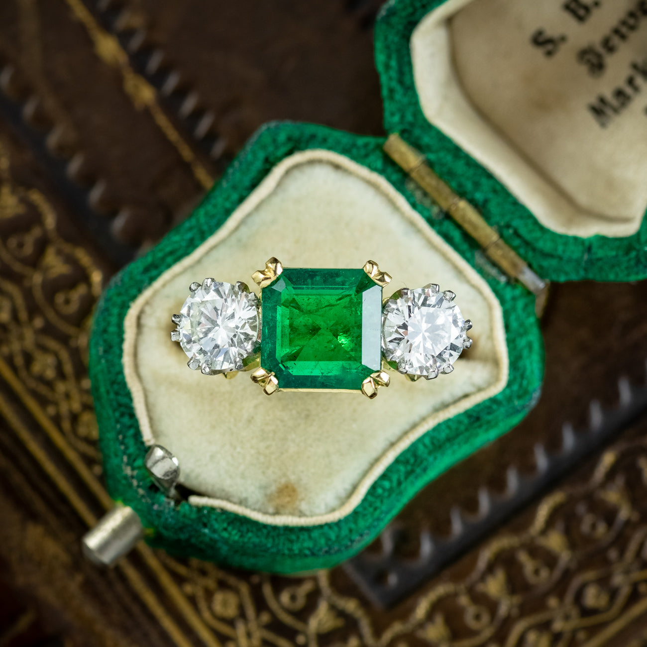 Edwardian Style Emerald Proposal Ring 3.39Ct | – Laurelle Antique Jewellery
