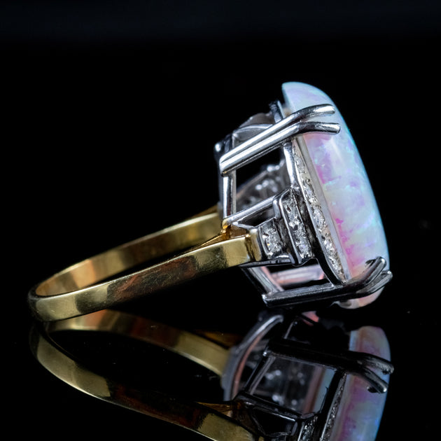 Large Opal Paste Ring Silver 18ct Gold – Laurelle Antique Jewellery