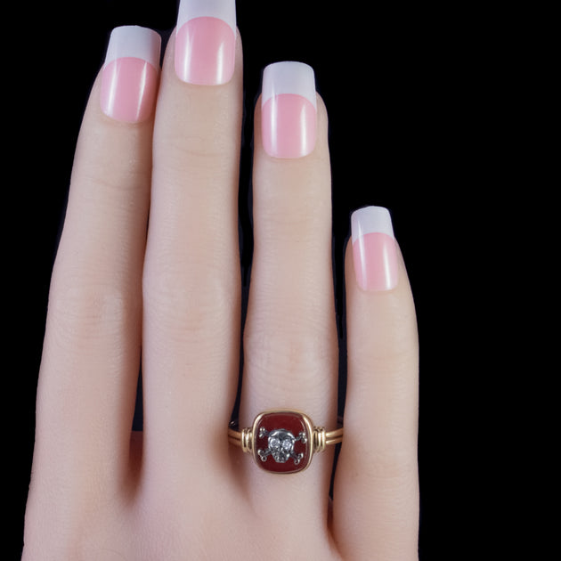 Memento Mori Diamond Carnelian Skull Crossed Bones Ring 18ct Gold ...