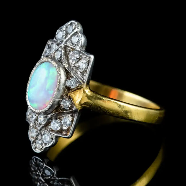 Art Deco Style Opal Paste Stone Ring 9ct Gold On Silver – Laurelle ...