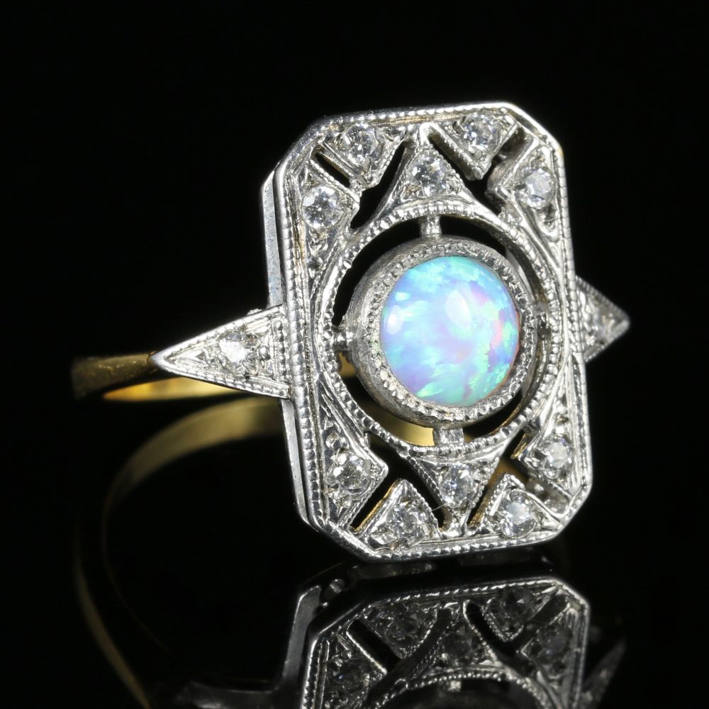 Opal Paste Stone Ring 18Ct Gold On Silver – Laurelle Antique Jewellery