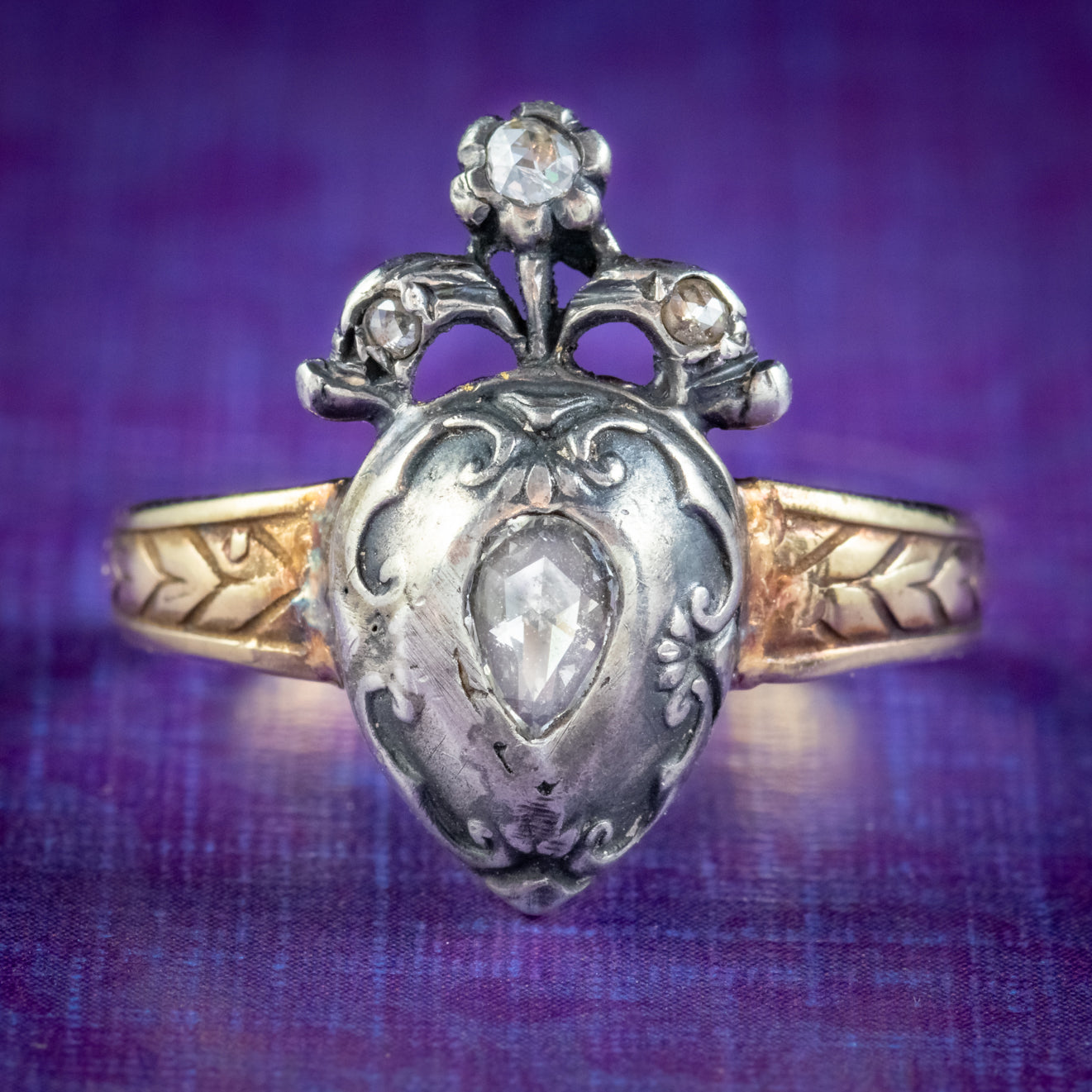 Rose Cut Diamond Fleur De Lis Ring 18ct Gold Silver – Laurelle Antique ...