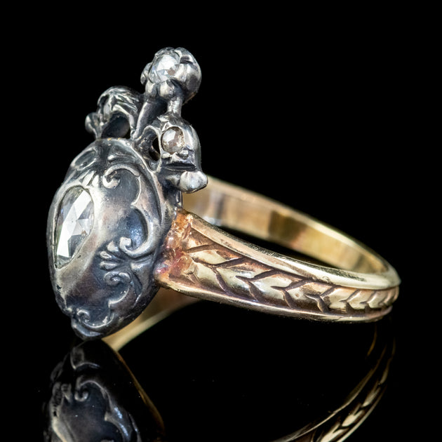 Rose Cut Diamond Fleur De Lis Ring 18ct Gold Silver – Laurelle Antique ...