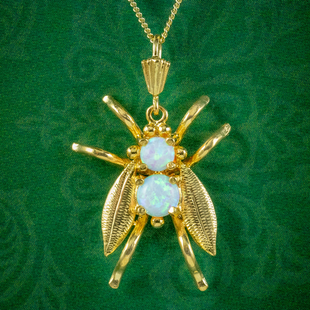 Victorian Style Opal Insect Bug Pendant Necklace 18ct Gold Silver ...