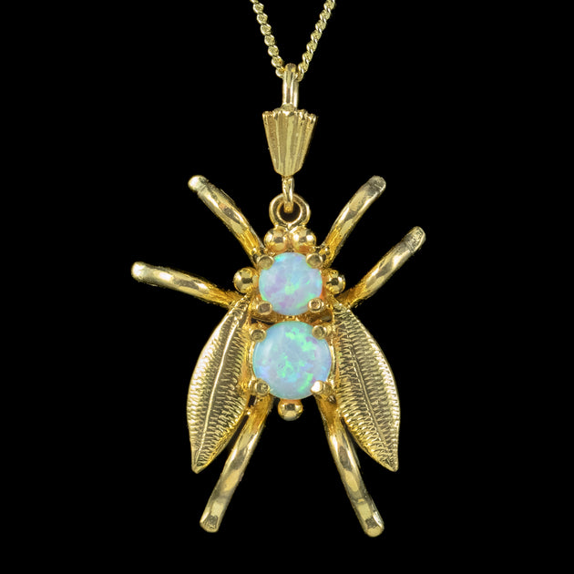 Victorian Style Opal Insect Bug Pendant Necklace 18ct Gold Silver ...