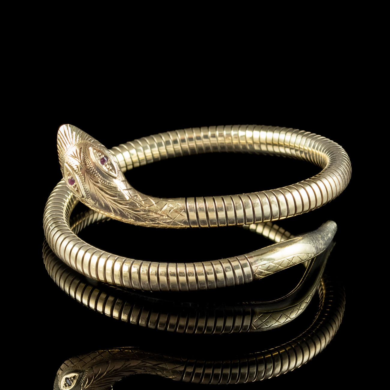 Vintage 9ct Gold Snake Bangle Ruby Eyes – Laurelle Antique Jewellery
