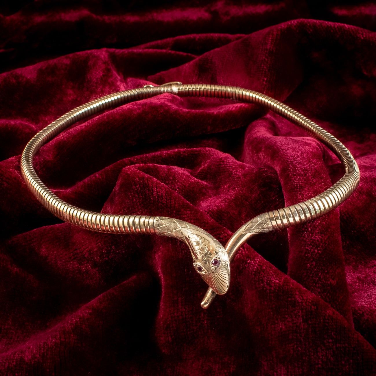 Vintage 9ct Gold Snake Collar Necklace Ruby Eyes Smith And Pepper Date ...