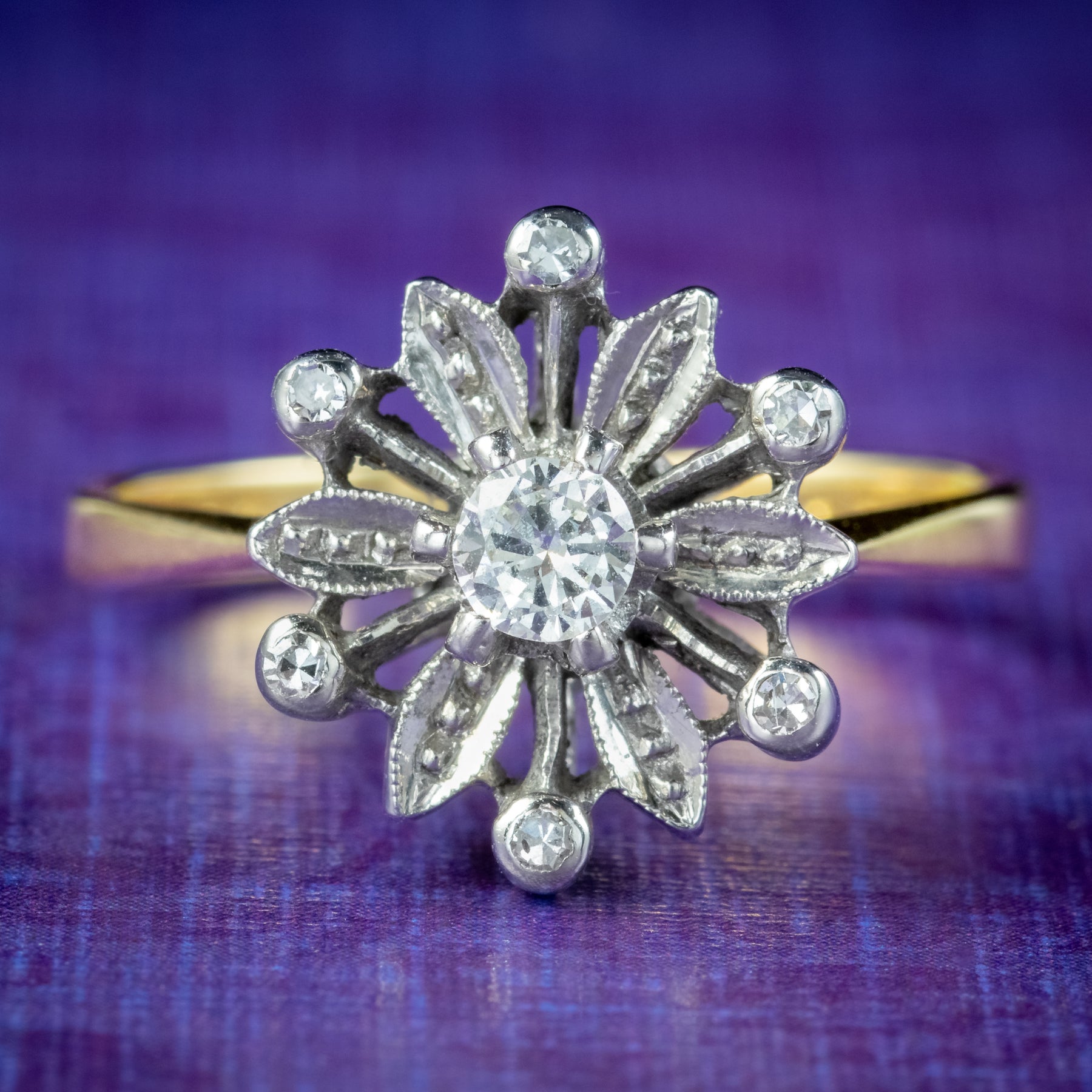 Vintage Diamond Flower Ring 0.35ct Of Diamond – Laurelle Antique Jewellery