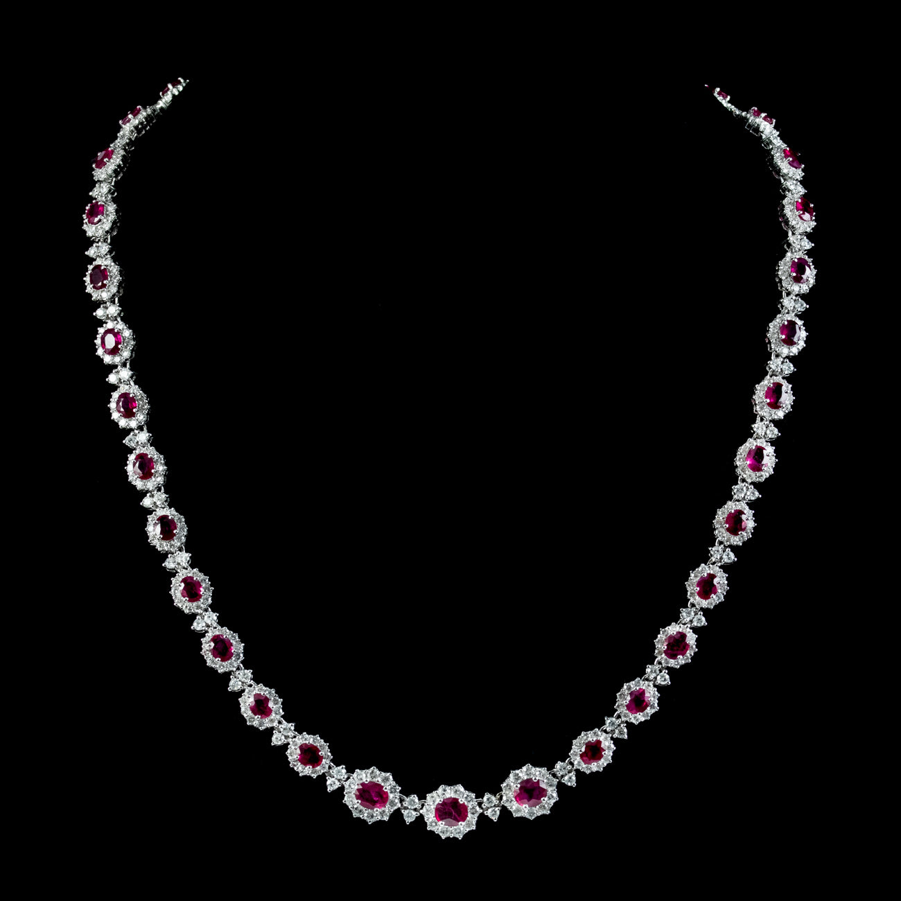 Vintage Ruby Diamond Riviere Necklace 15ct Of Ruby 18ct Gold Cert ...